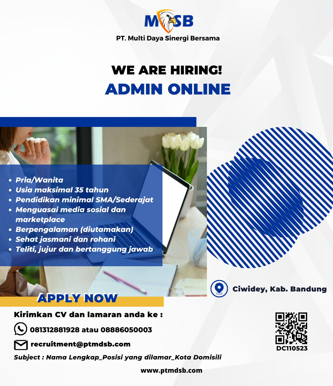 JOB VACANCY – PT. Multi Daya Sinergi Bersama