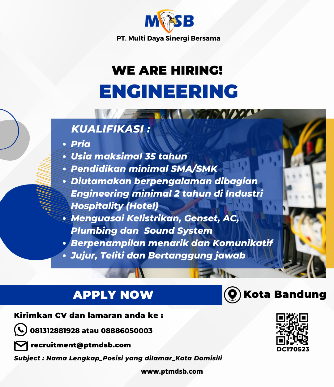 JOB VACANCY – PT. Multi Daya Sinergi Bersama