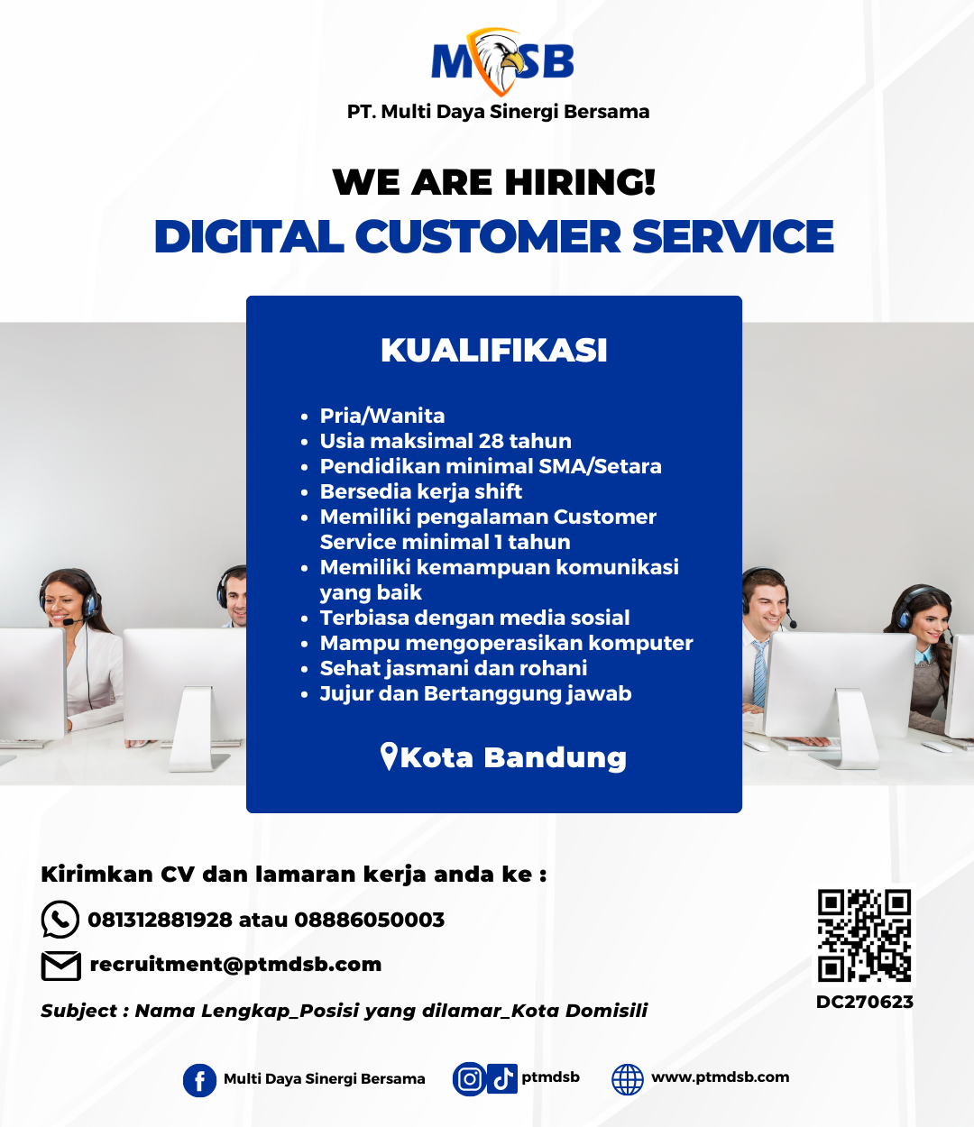 JOB VACANCY – PT. Multi Daya Sinergi Bersama