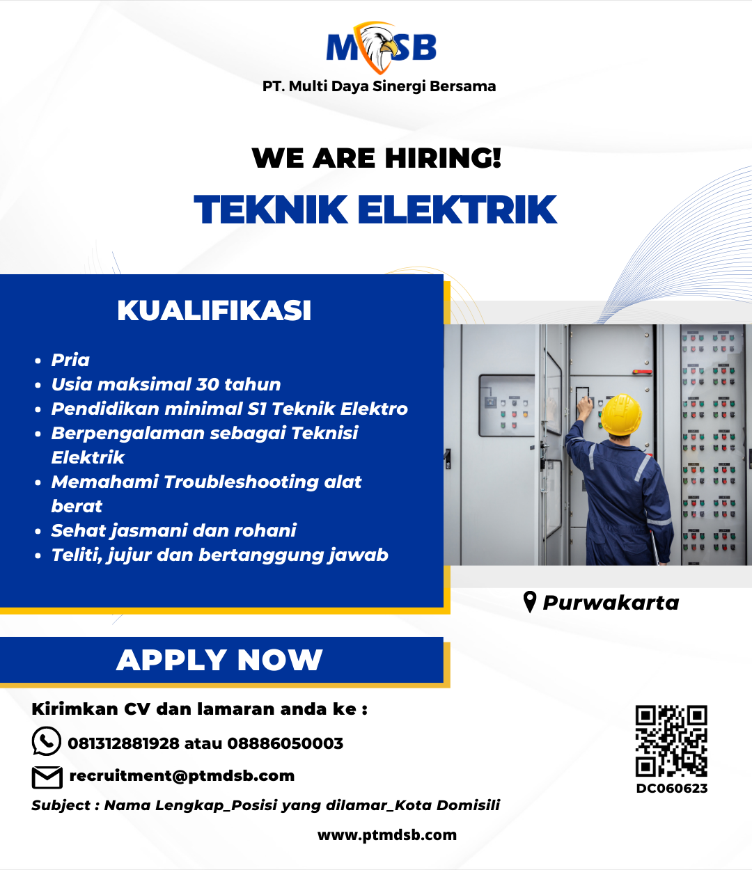 JOB VACANCY – PT. Multi Daya Sinergi Bersama