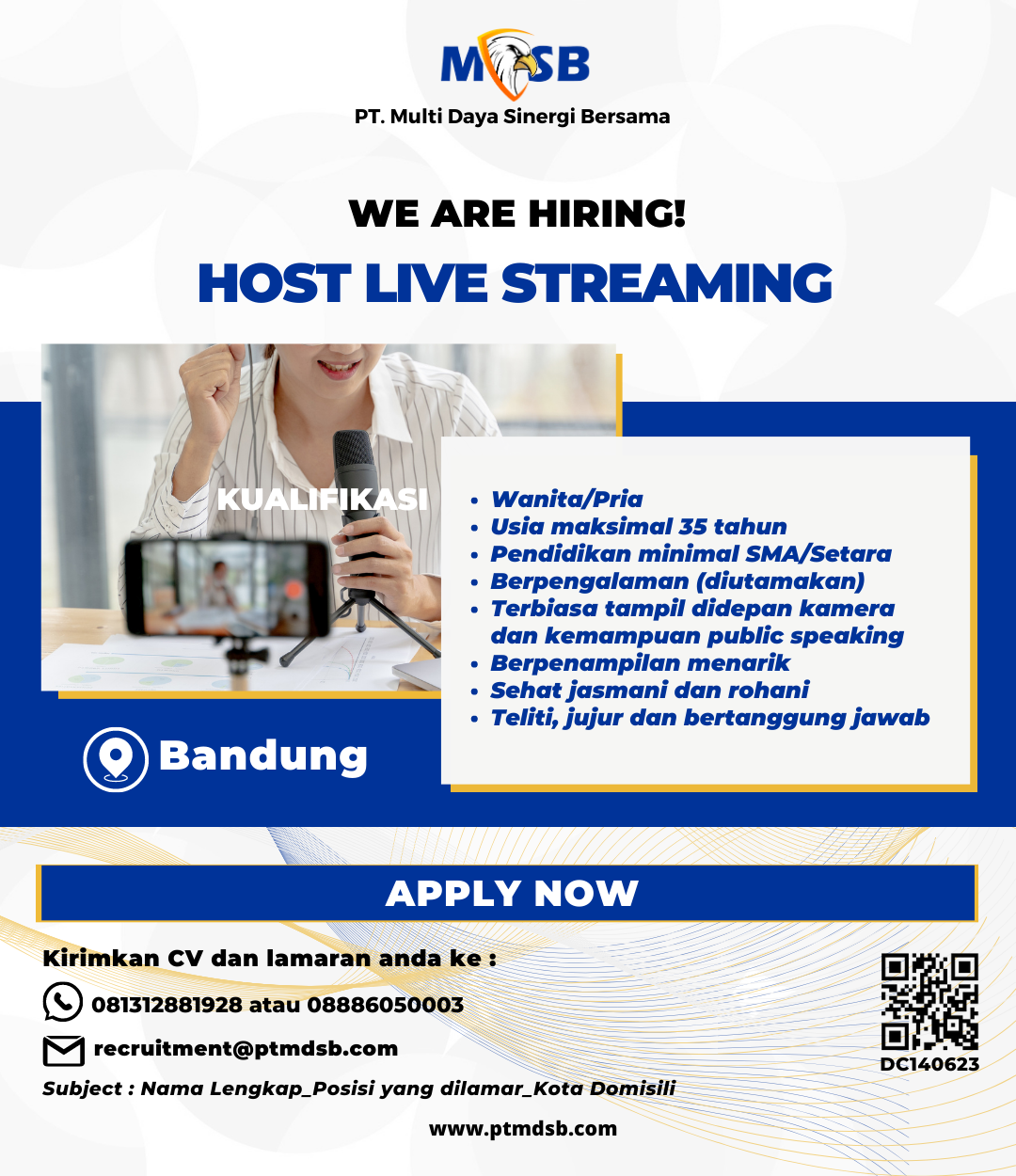 JOB VACANCY – PT. Multi Daya Sinergi Bersama