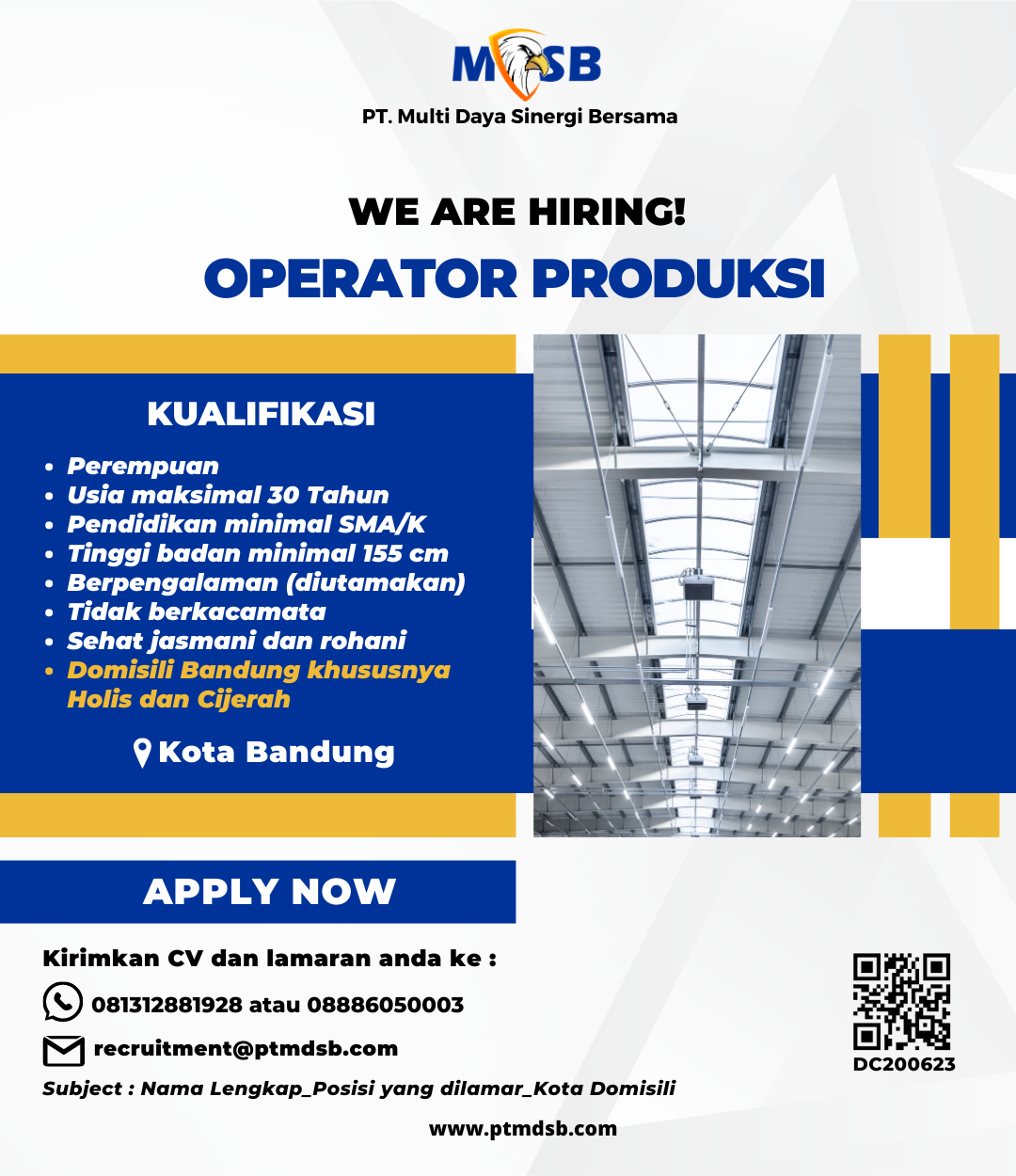 JOB VACANCY – PT. Multi Daya Sinergi Bersama