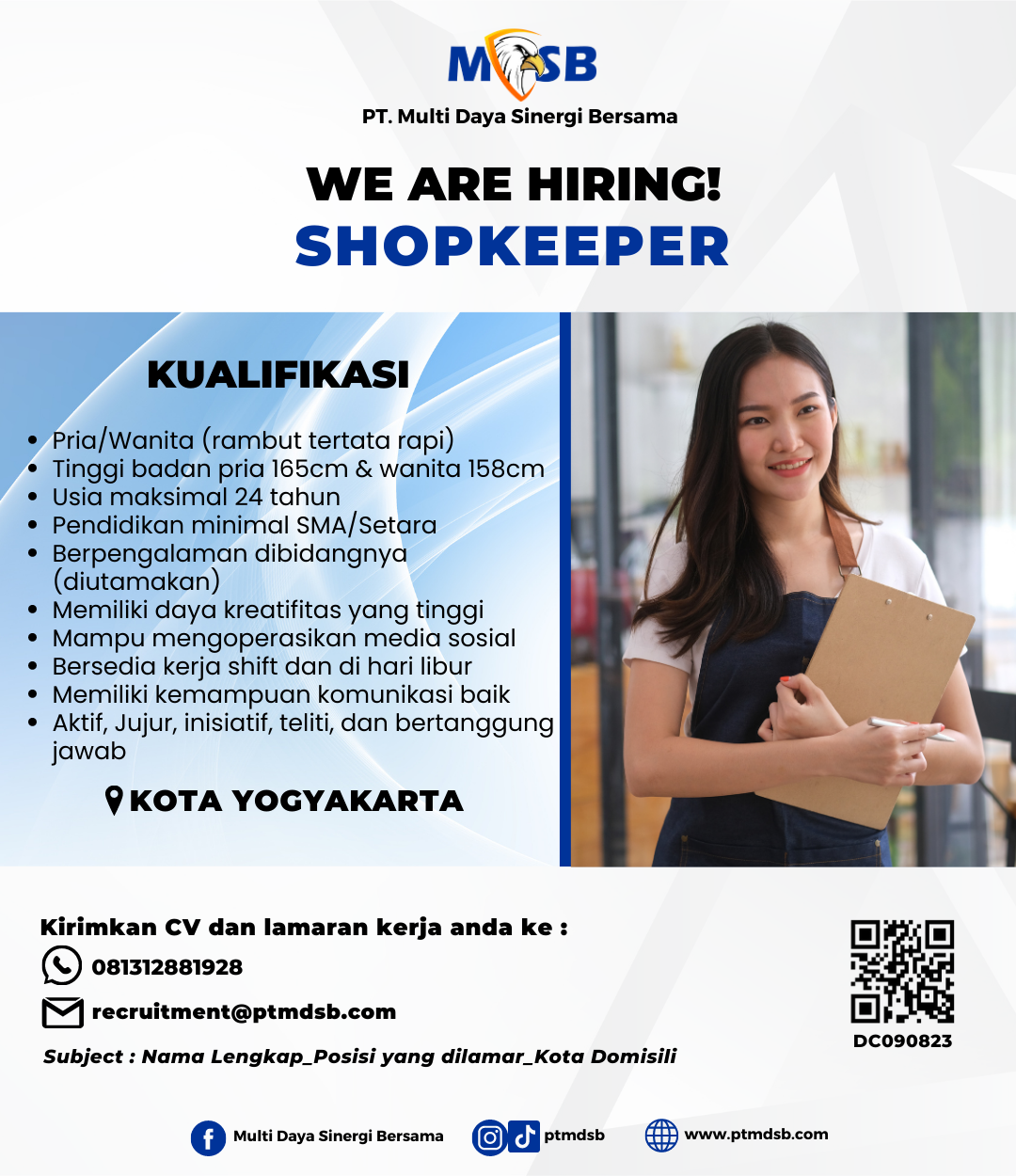 JOB VACANCY – PT. Multi Daya Sinergi Bersama