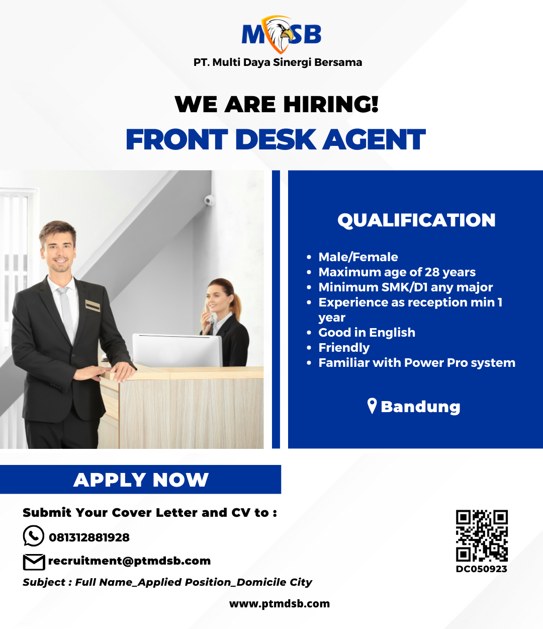 JOB VACANCY – PT. Multi Daya Sinergi Bersama