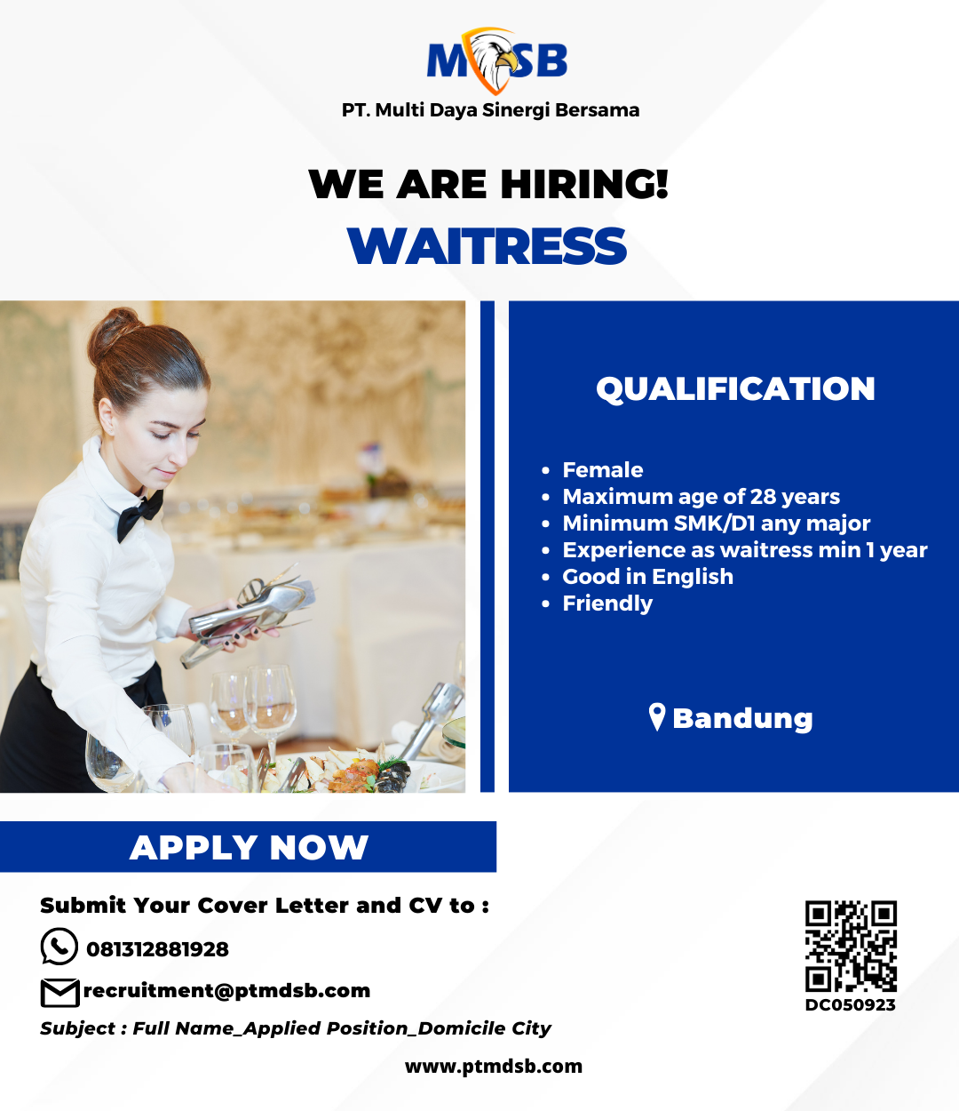 JOB VACANCY – PT. Multi Daya Sinergi Bersama