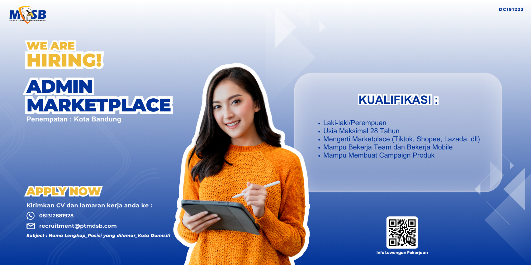 JOB VACANCY – PT. Multi Daya Sinergi Bersama