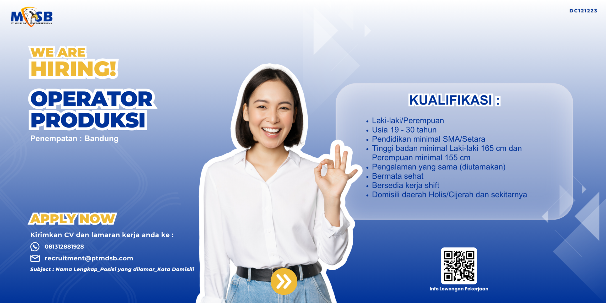 JOB VACANCY – PT. Multi Daya Sinergi Bersama